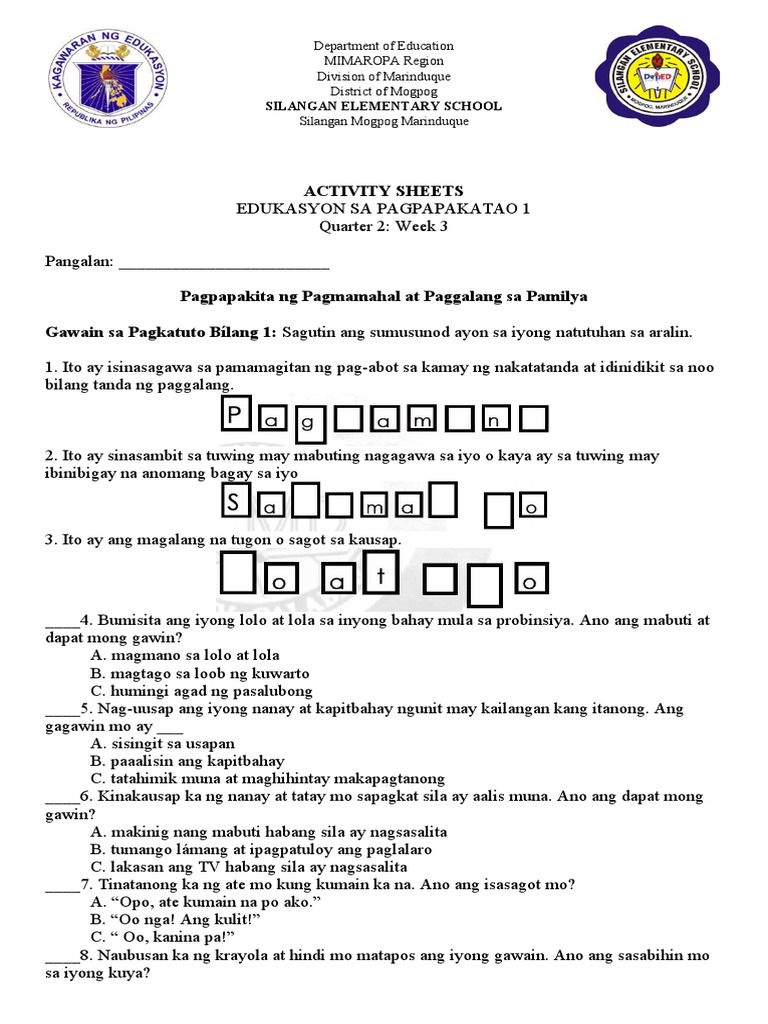 ESP 1 Activity Sheet Q2 W3 | PDF