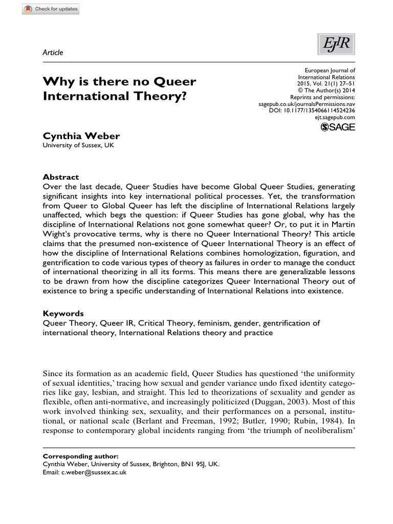 Why Is There No Queer International Theory?: Cynthia Weber | PDF | Theory | Queer Theory