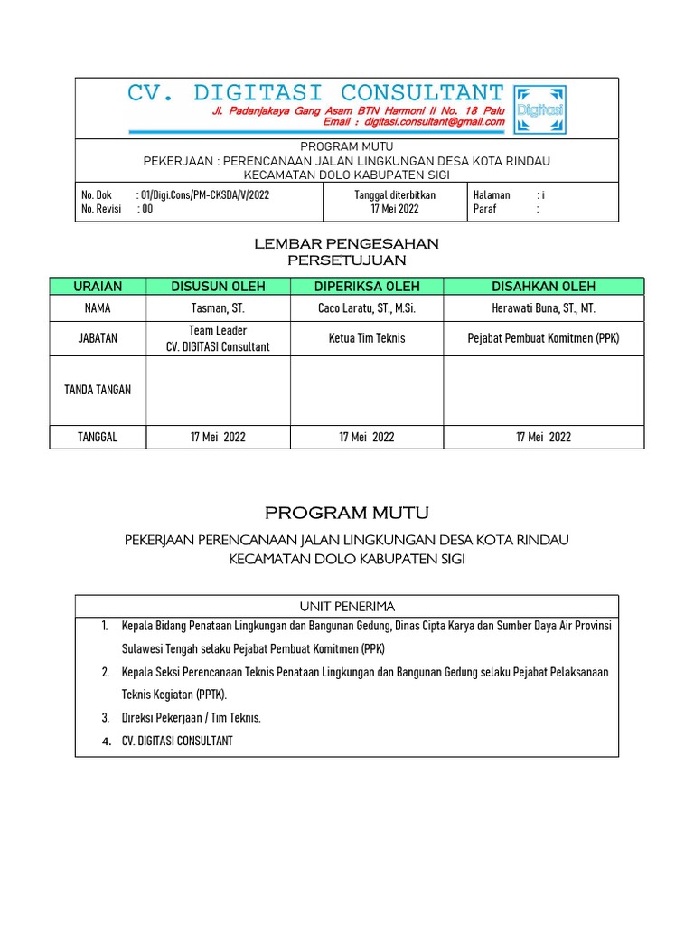 PROGRAM MUTU Perencanaan Jalan | PDF