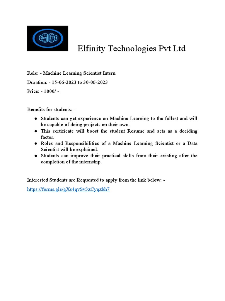 Machine Learning Internship | PDF | Technology & Engineering Machine Learning Internship | PDF | Technology & Engineering