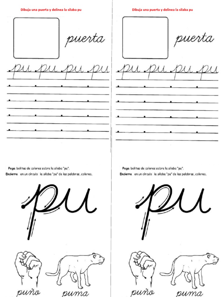Dibuja Una Puerta y Delinea La Silaba Pu | PDF