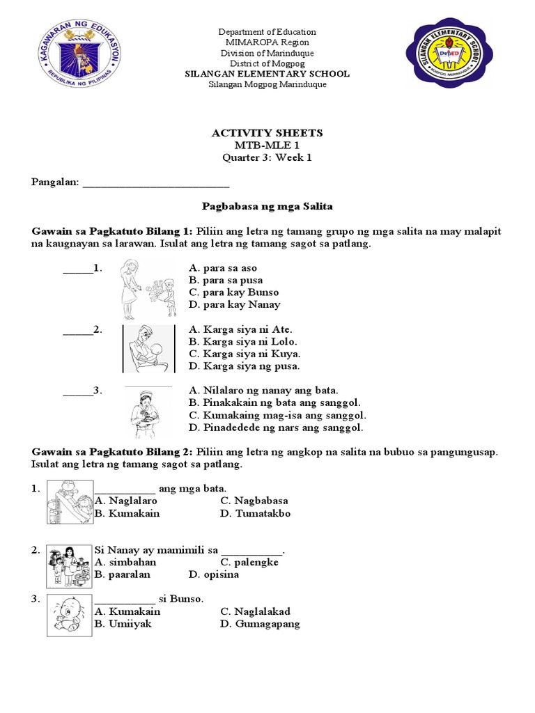 MTB-MLE 1 Activity Sheet Q3 W1 | PDF