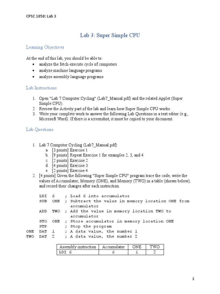 CPSC1050 Lab 3 | PDF | Central Processing Unit | Computer Hardware