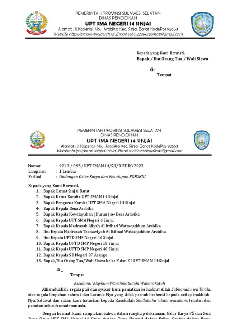 Undangan Untuk Orang Tua Siswa | PDF