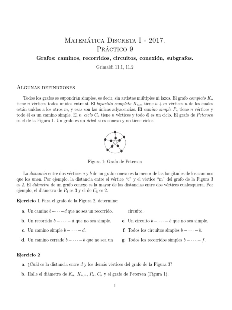 Matem Atica Discreta I - 2017. PR Actico 9: Grafos: Caminos, Recorridos, Circuitos, Conexi On ...