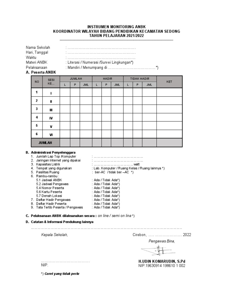 Instrumen ANBK 2025 untuk Monitoring | PDF