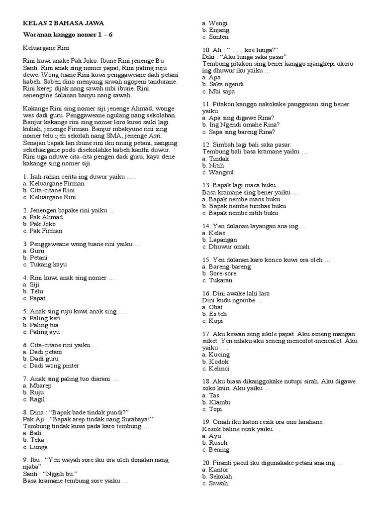 KELAS 2 BAHASA JAWA | PDF