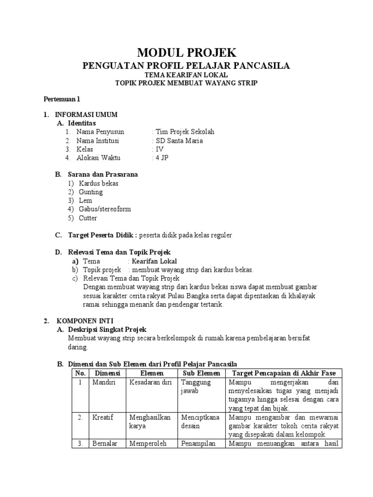 Modul Projek Kearifan Lokal Wayang Strip | PDF Modul Projek Kearifan Lokal Wayang Strip | PDF