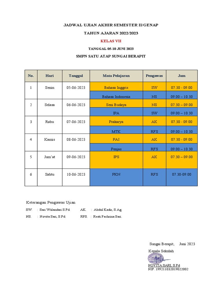 Jadwal Ujian Sumatif | PDF