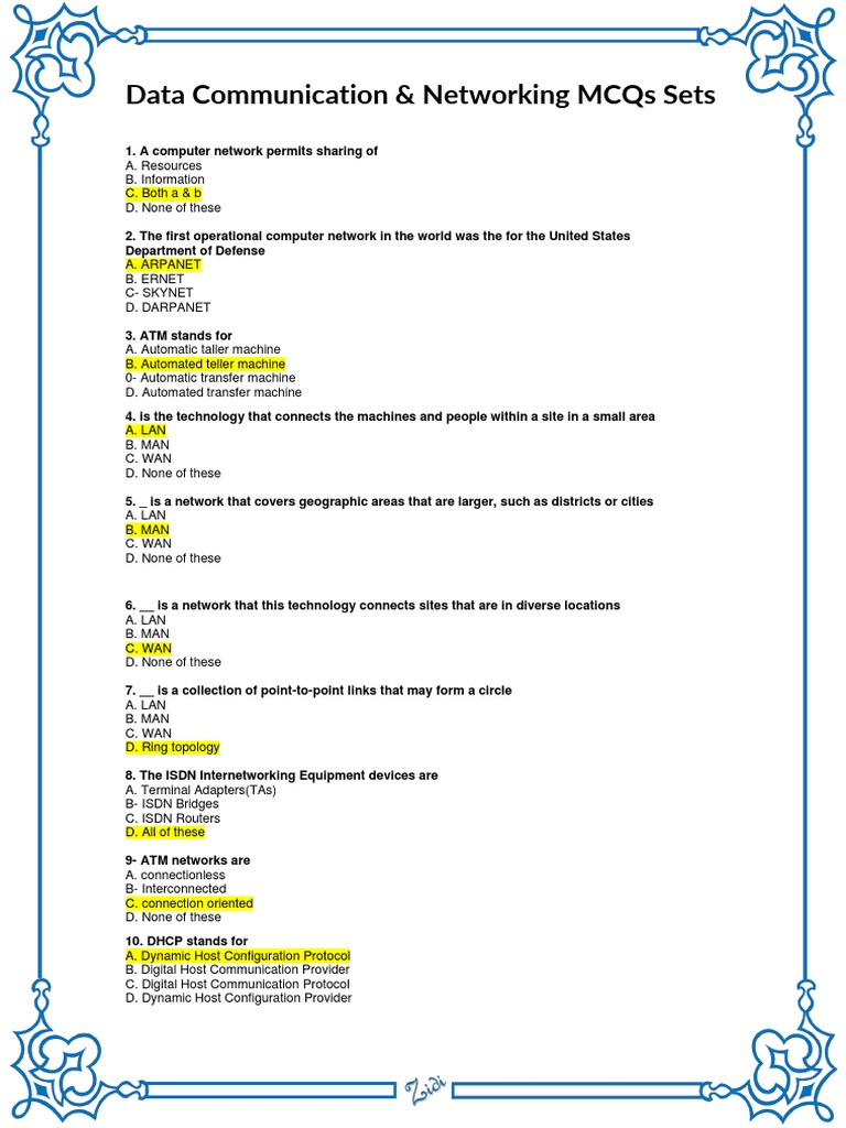 Data Com MCQs | PDF