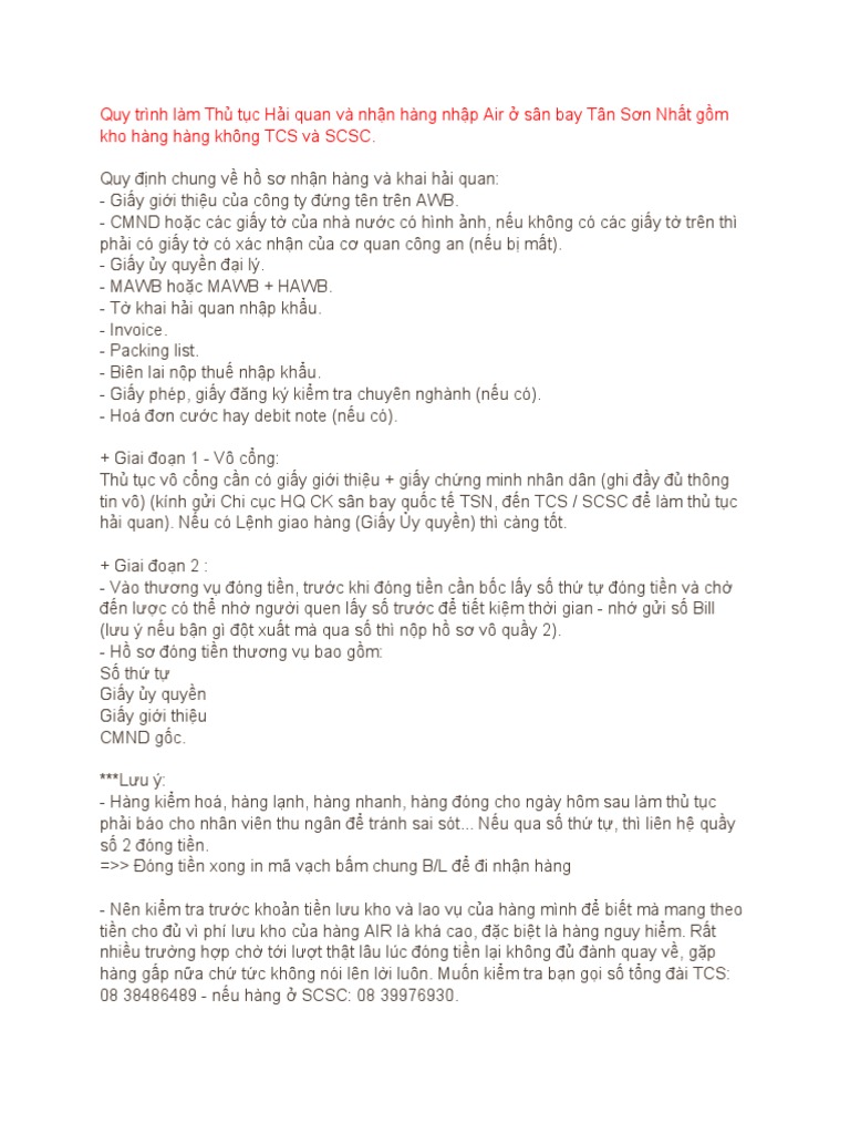 Thủ Tục Hải Quan TCS, SCSC | PDF