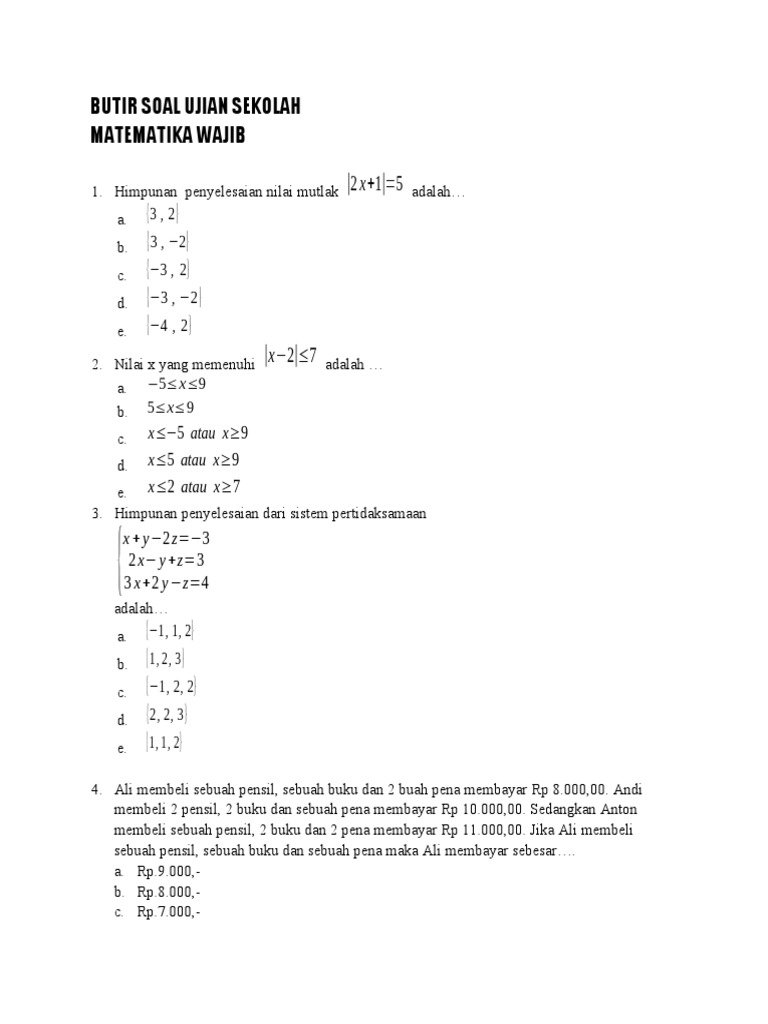 Soal MTK Wajib Ok | PDF