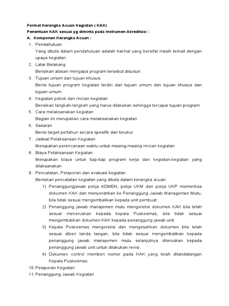 Format Untuk Membuat KAK Rev 1 | PDF