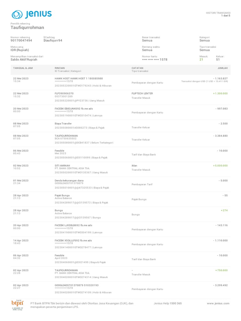 Jenius Main History 22 MAY 2023 | PDF