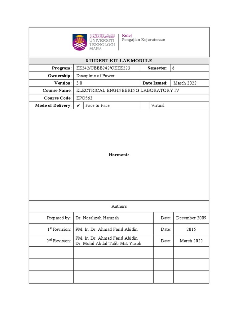 EPO563 (Student Kit) PU2 - Harmonics | PDF | Experiment | Transformer