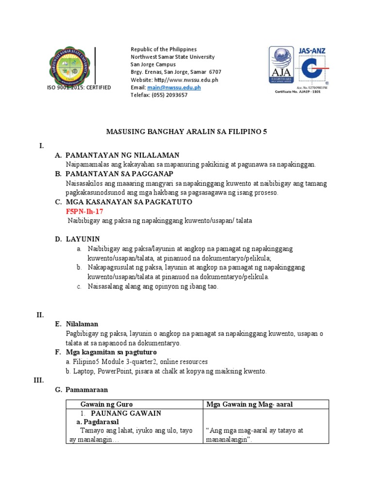 Task#4 Masusing Banghay Aralin Sa FIlipino 5 | PDF