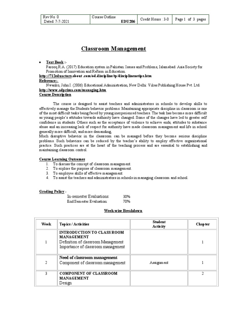 Classroom Management EDU 206 | PDF | Classroom Management | Classroom