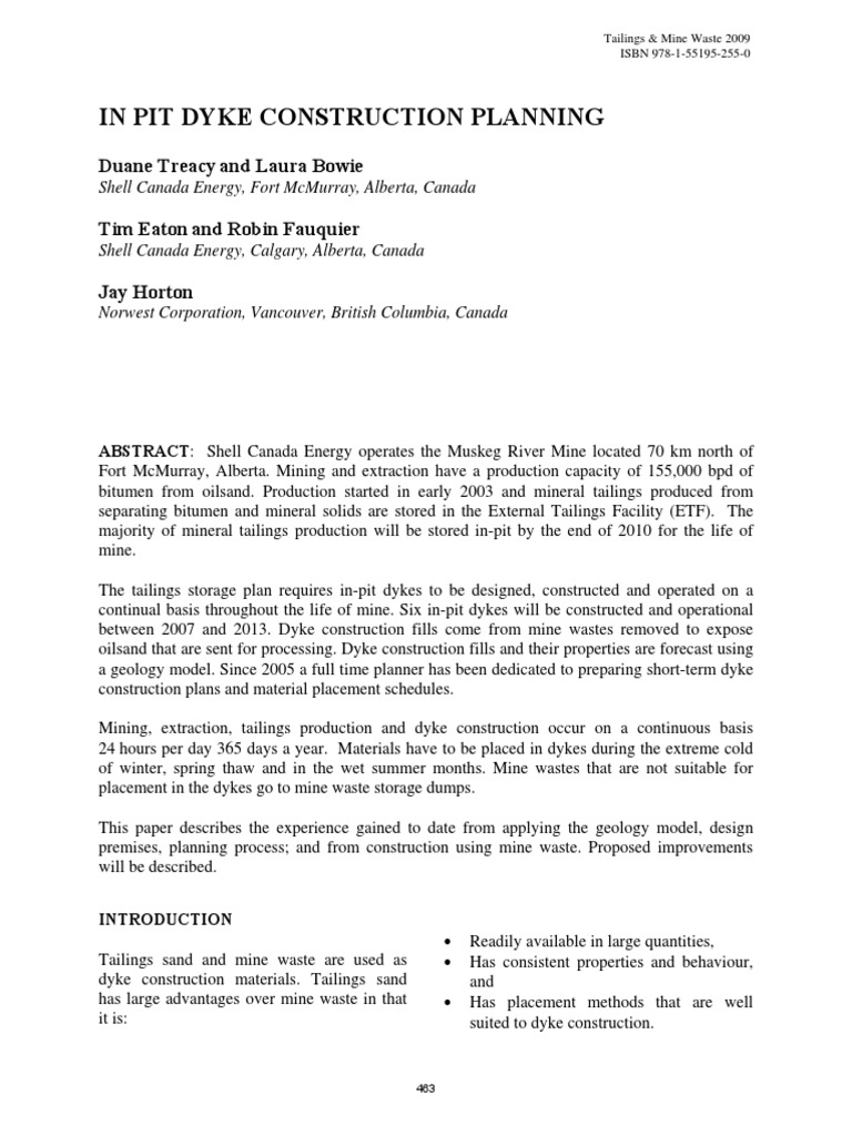 In Pit Dyke Construction Planning | PDF | Oil Sands | Mining