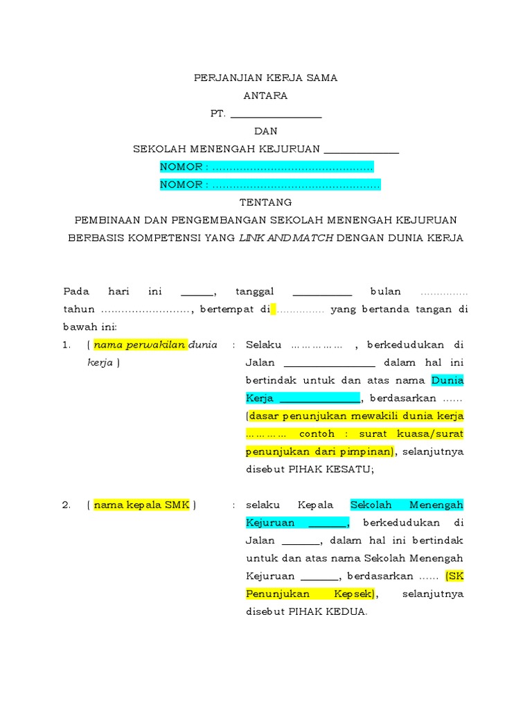 Contoh PKS Industri Dan SMK Sesuai PMK 128 - Diverifikasi DJP (DUNIA ...