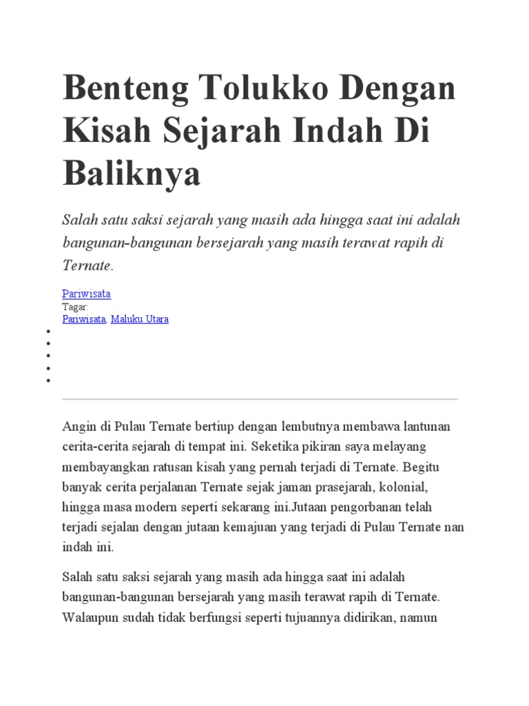 Benteng Tolukko Dengan Kisah Sejarah Indah Di Baliknya | PDF