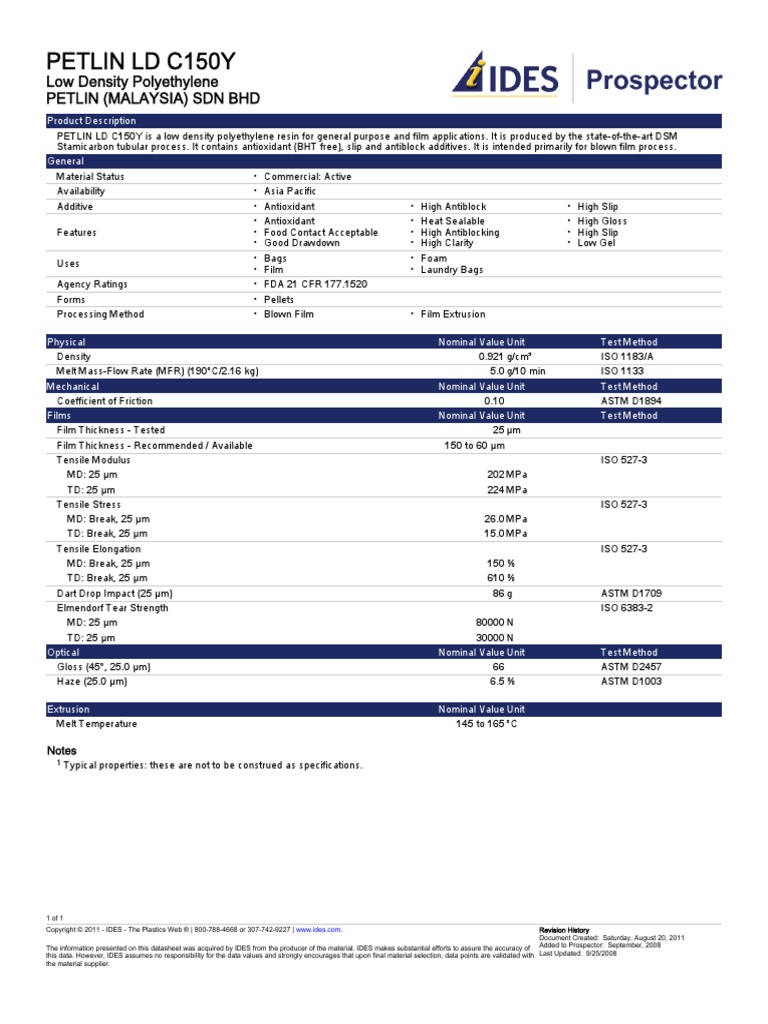 C150Y LDPE Petlin Malaysia | PDF | Extrusion | Polyethylene