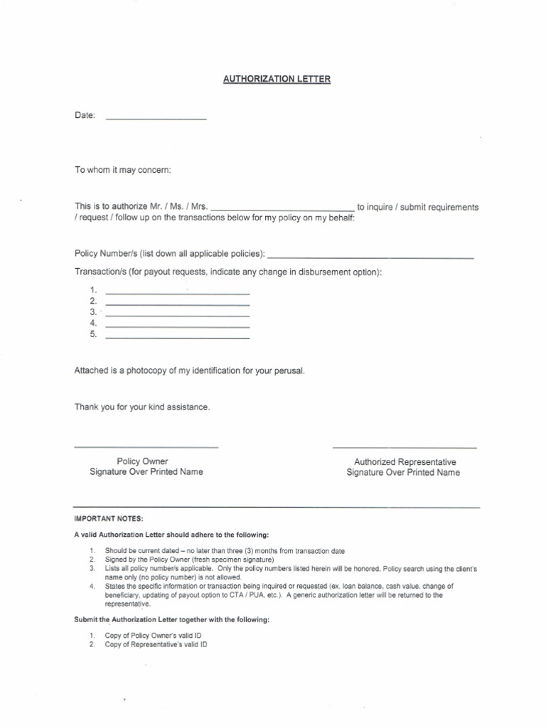 AIA Philam Authorization-Letter | PDF