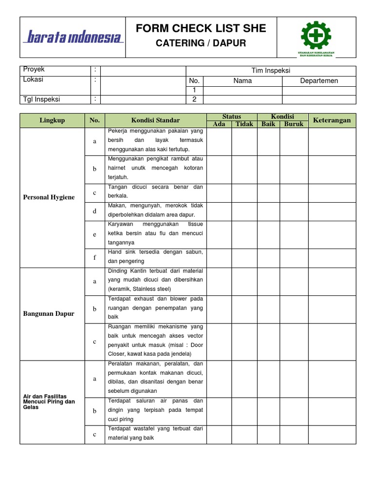 Form Inspeksi Catering | PDF