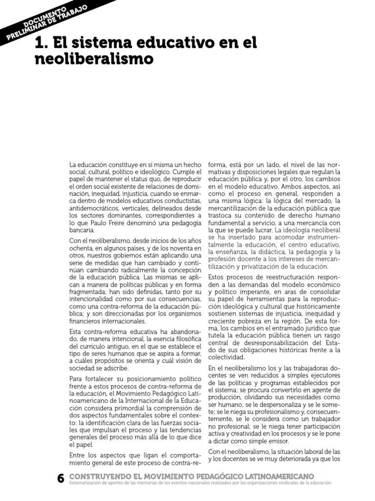 El sistema educativo en el neoliberalismo Movimiento pedagógico ...