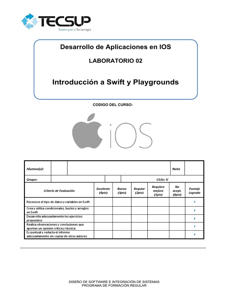 Lab 02 - Introduccion A Swift y Creacion de Playgrounds | PDF