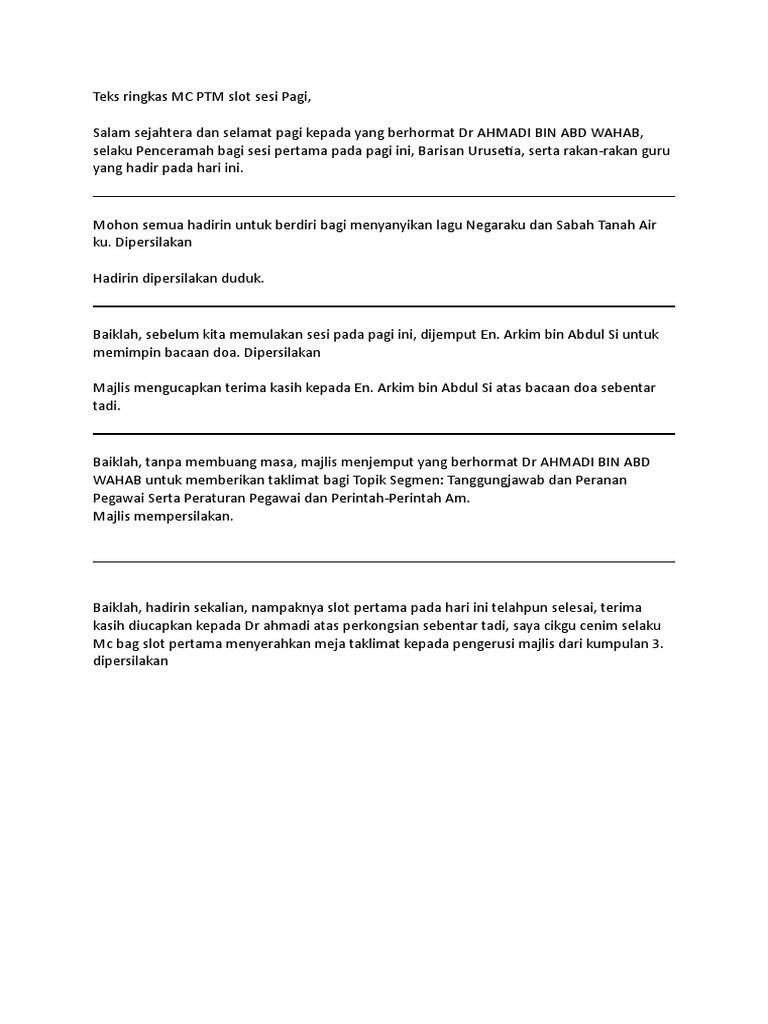 Teks ringkas MC PTM slot sesi Pagi | PDF