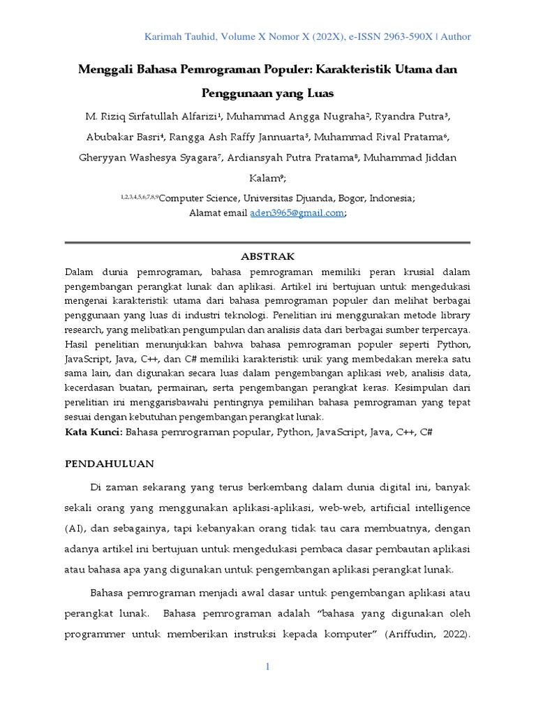 Kelompok 1 Komputer - Menggali Bahasa Pemrograman Populer, Karakteristik Utama Dan Penggunaan ...
