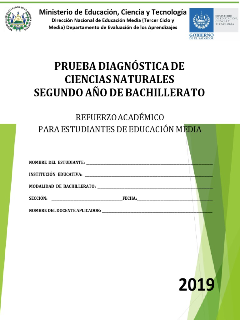 Prueba diagnóstica Ciencias Naturales Segundo Año de Bachillerato 2019 ...