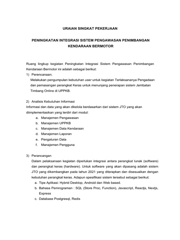 Uraian Singkat Pekerjaan | PDF