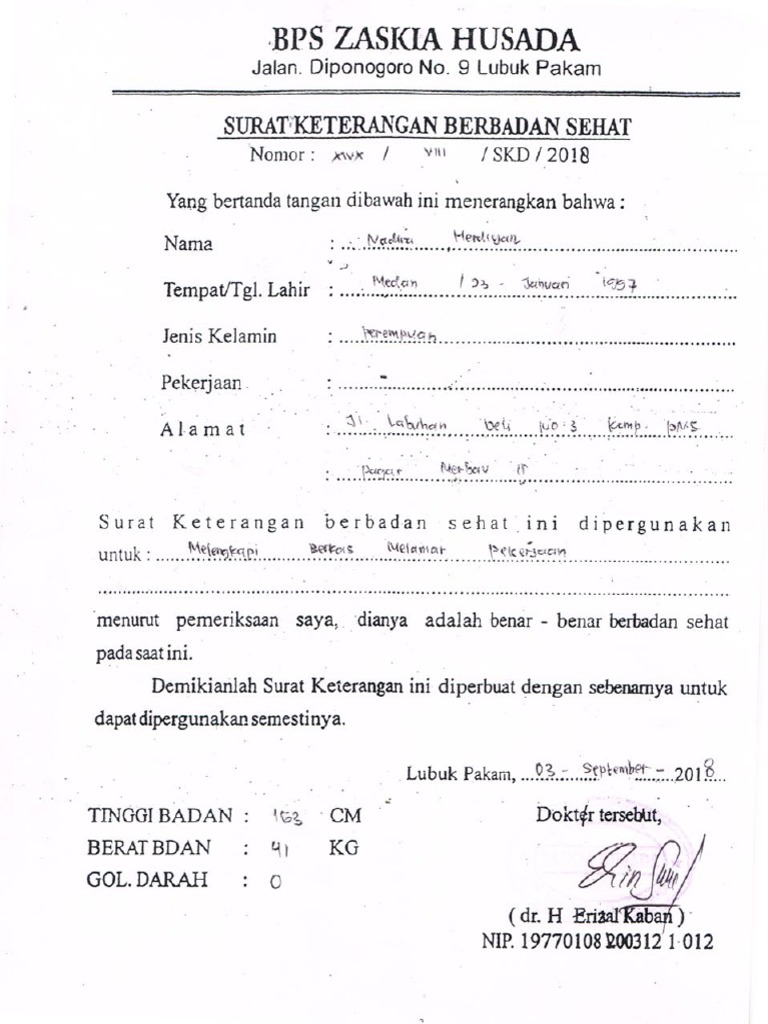 surat keterangan berbadan sehat | PDF