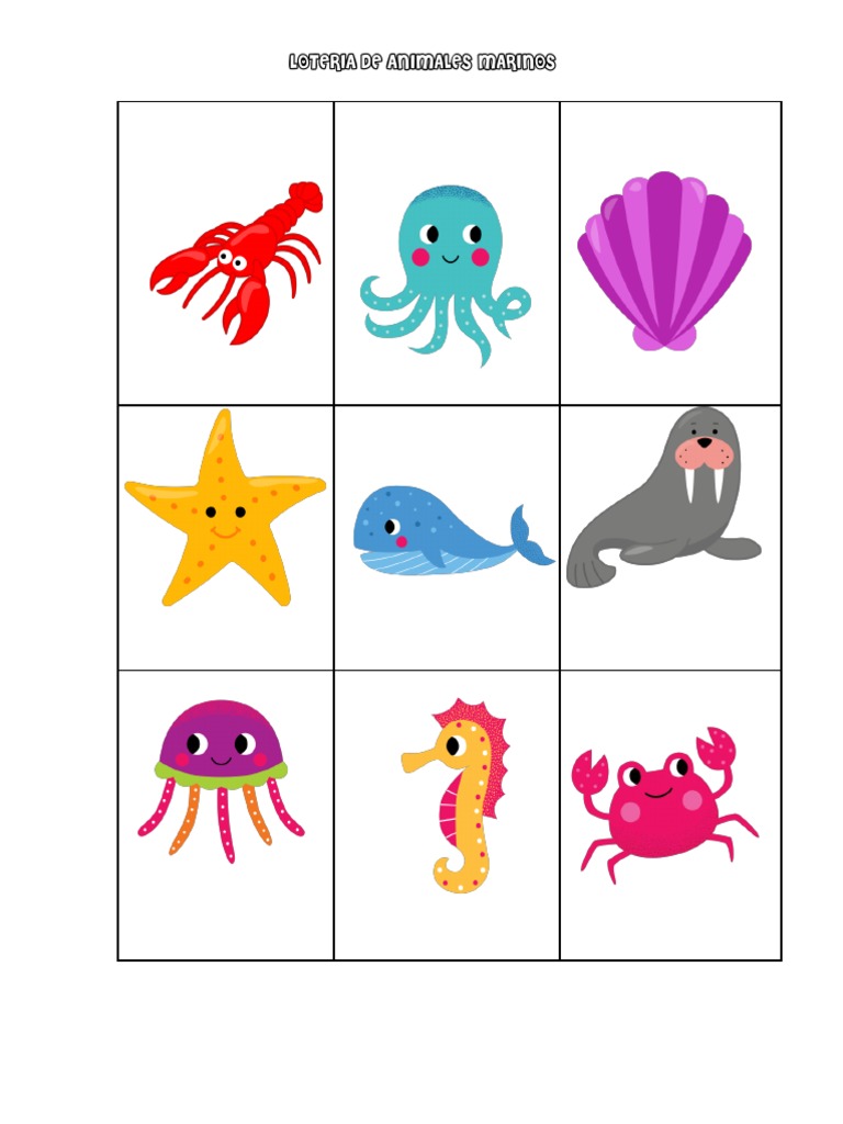 Lotería de Animales Marinos para Imprimir | PDF | Cocina, comidas y ...