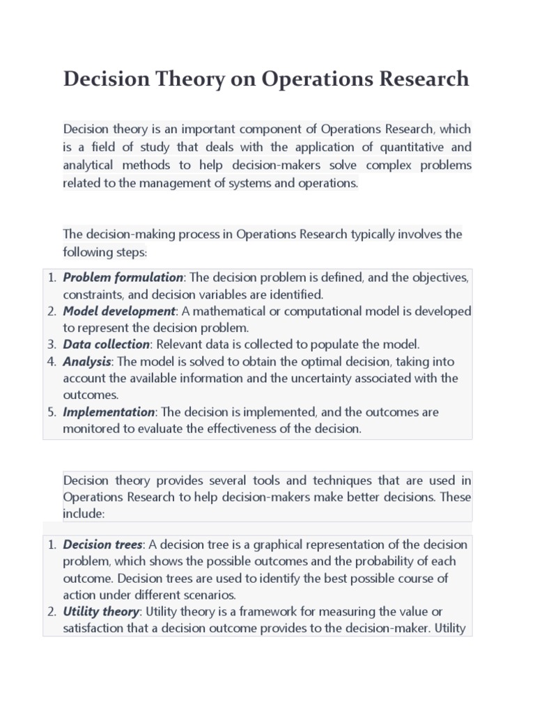 Decision Theory On Operations Research | PDF | Decision Making | Decision Theory