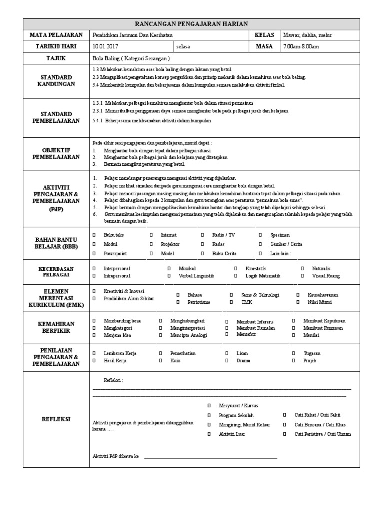 RPH PJK Pendidikan Jasmani | PDF