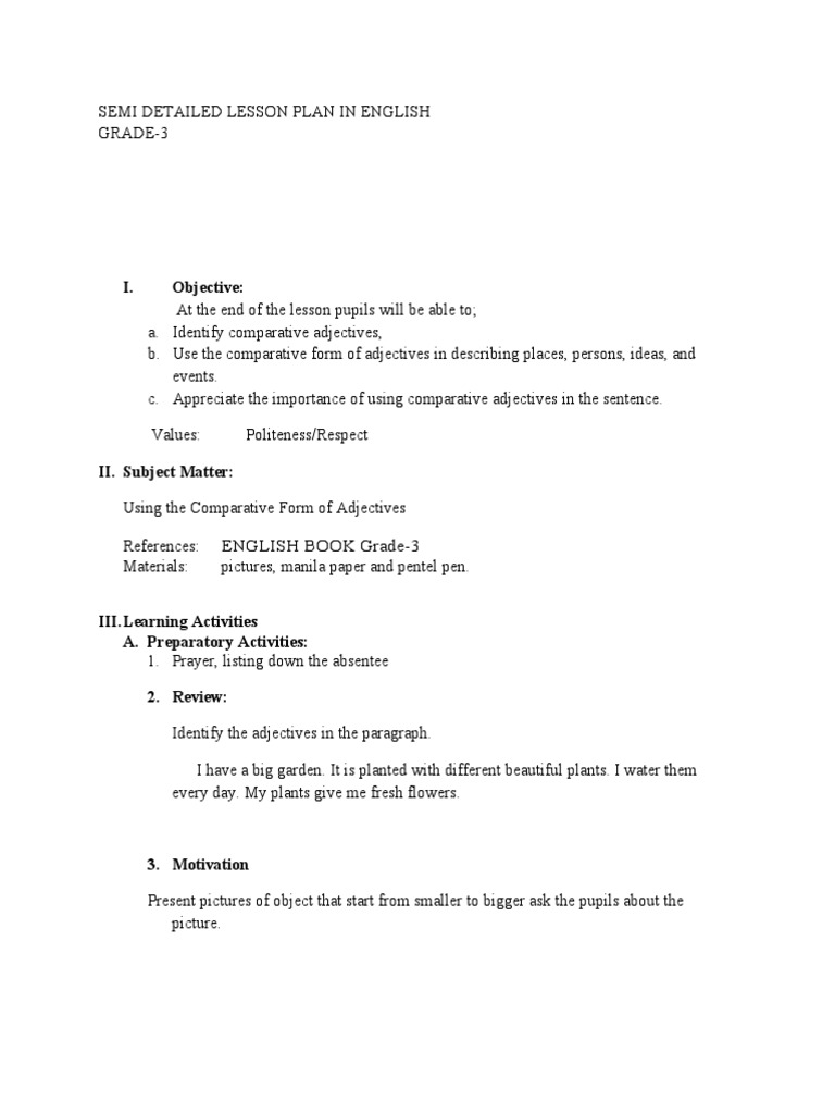 Semi Detailed Lesson Plan in English Jeffrey | PDF