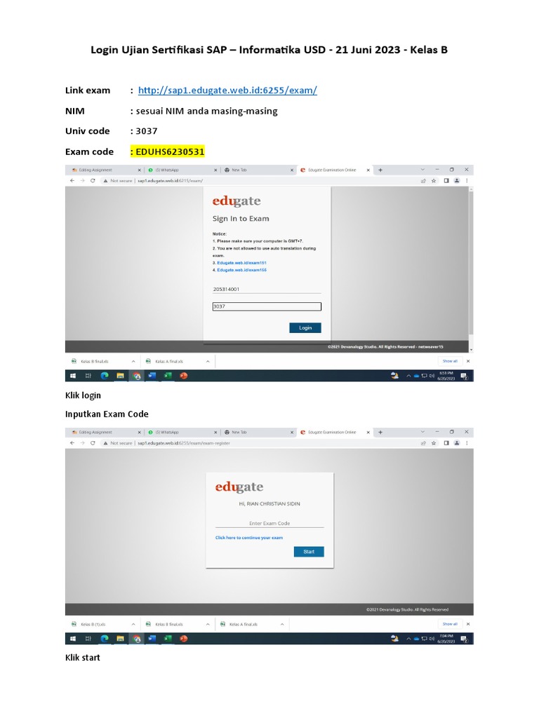 Login Ujian Sertifikasi SAP 21 Juni 2023 Kelas B | PDF
