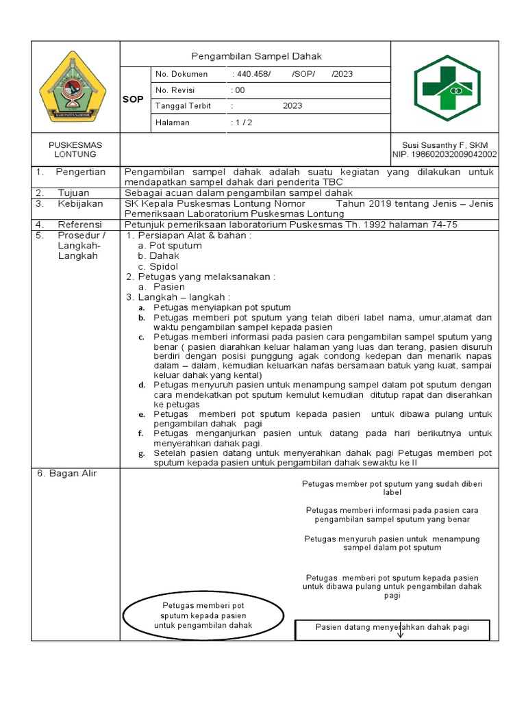 SOP Pengambilan Sampel Dahak | PDF
