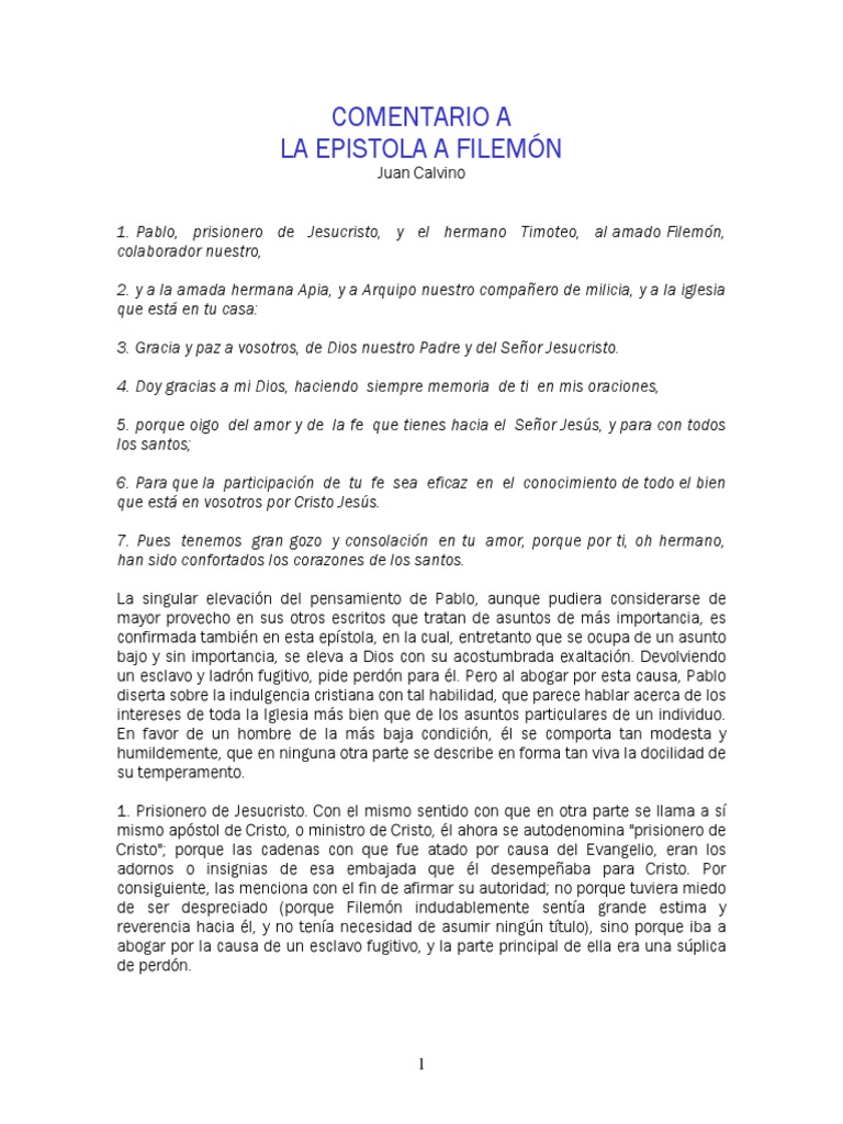 Comentario sobre la Epístola a Filemón | PDF | Epístola a Filemón | Fe