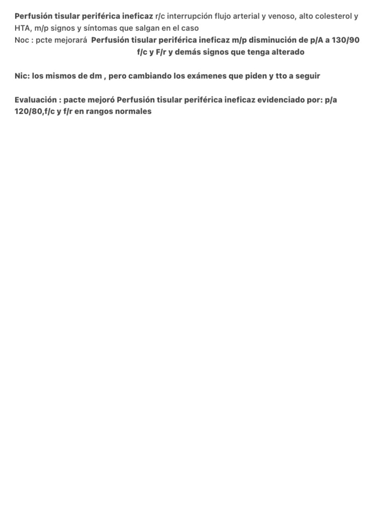 Perfusión Tisular Periférica Ineficaz Rc Interrupción Flujo Arterial… | PDF