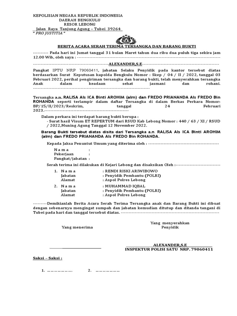 Ba Serah Terima TSK BB | PDF