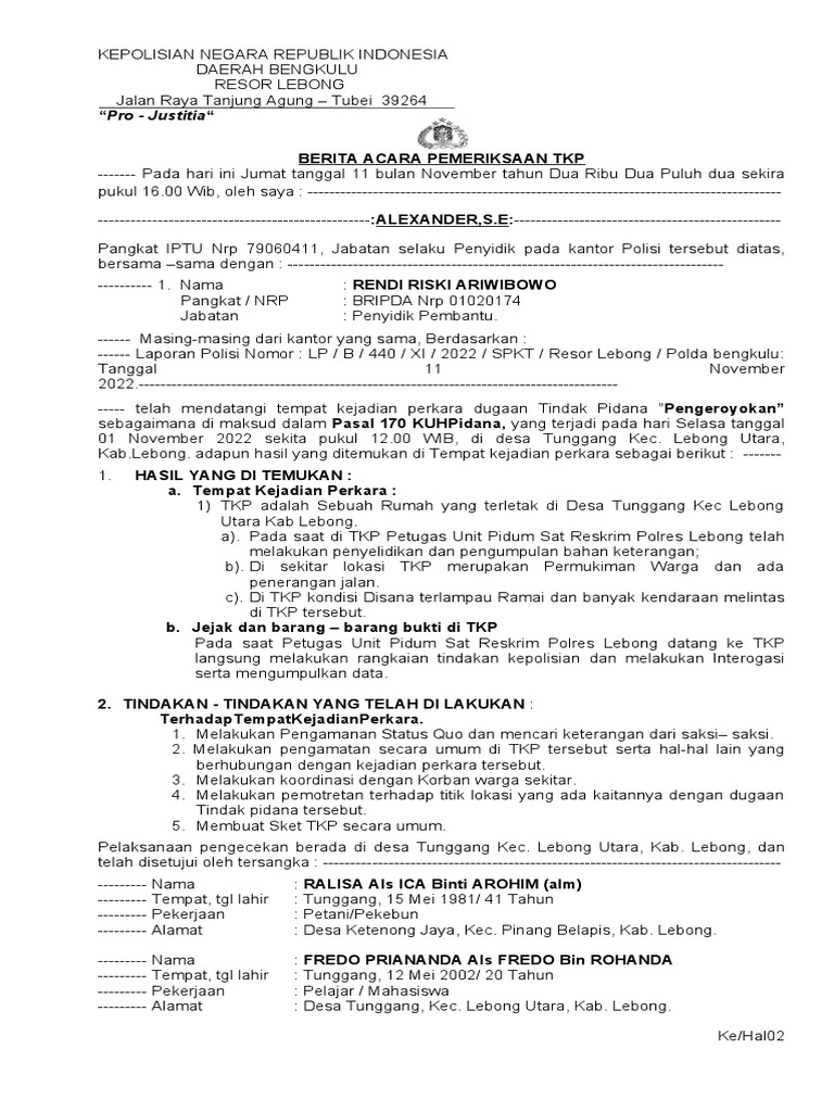 Ba Sket TKP, Sket TKP, Foto TKP | PDF