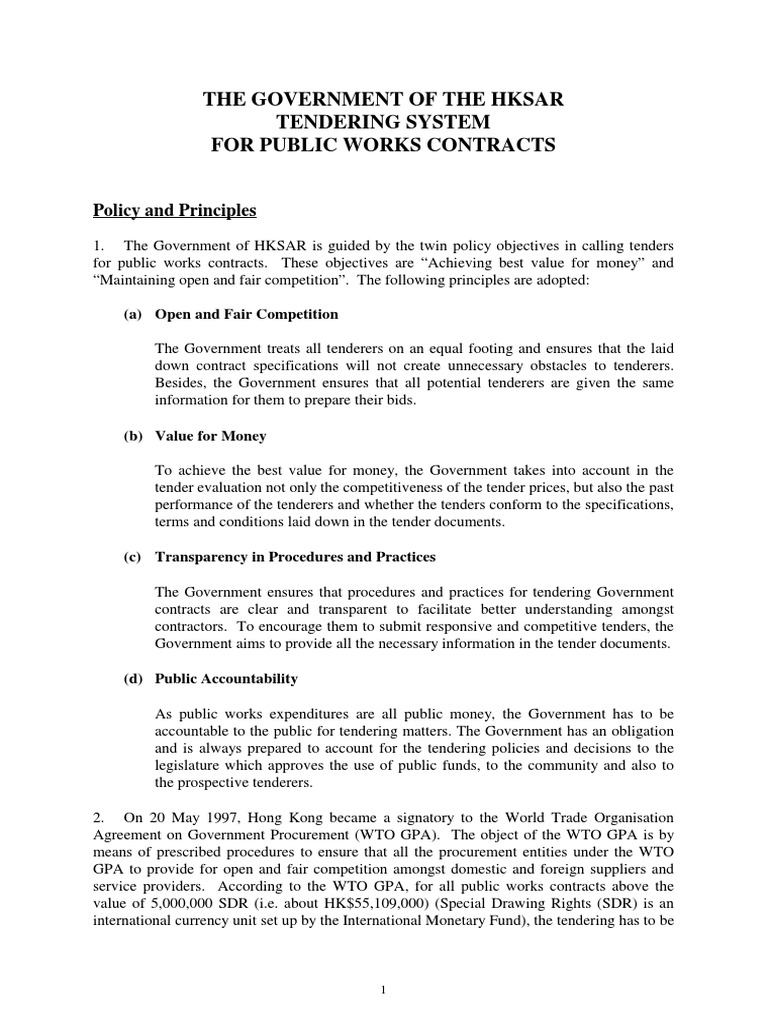 HKSAR Tendering System For Public Works Contracts | Download Free PDF | Specification (Technical ...