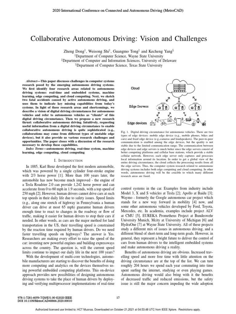 Collaborative Autonomous Driving Vision And Challenges Pdf Machine