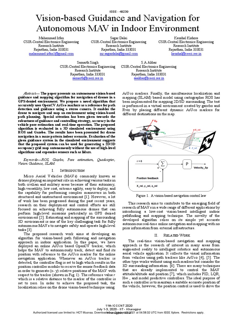 Vision Based Guidance And Navigation For Autonomous Mav In Indoor Environment Pdf Control