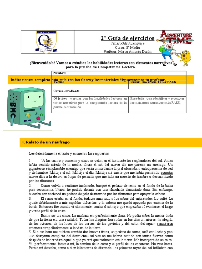2 Guía PAES Lenguaje Relatos de un náufrago | PDF