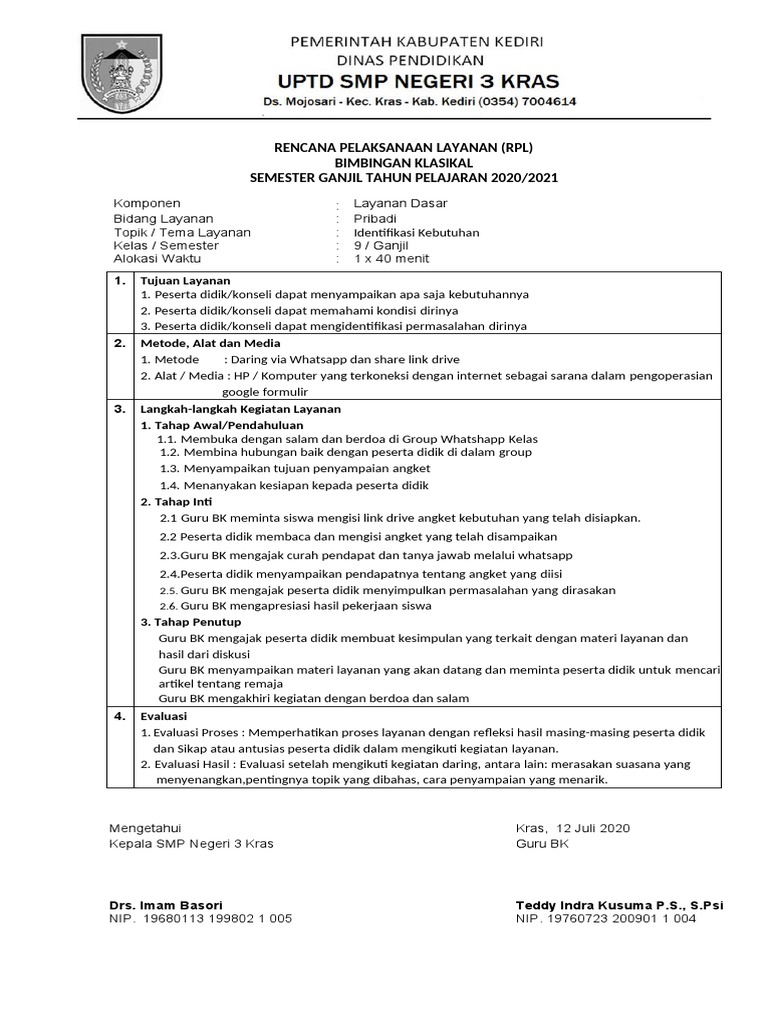 RPL BK Daring Kls 9 | PDF