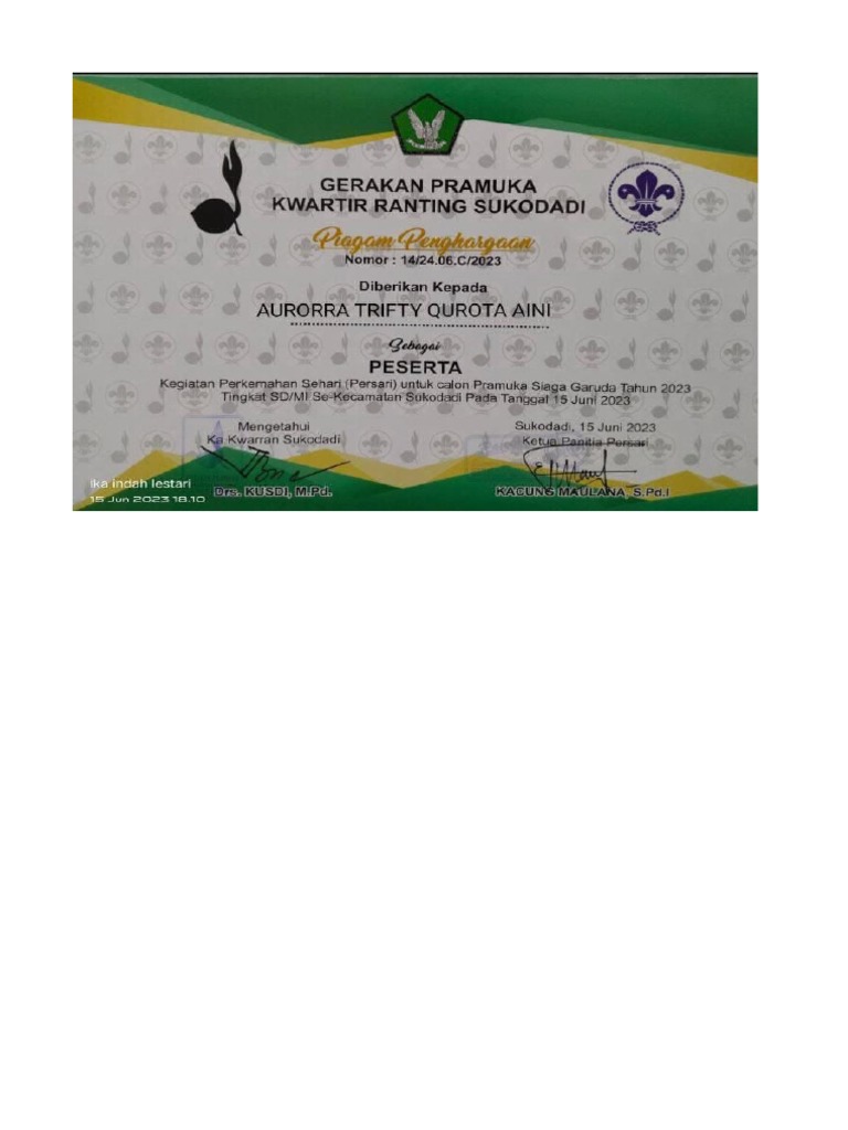 Foto Sertifikat Persari | PDF